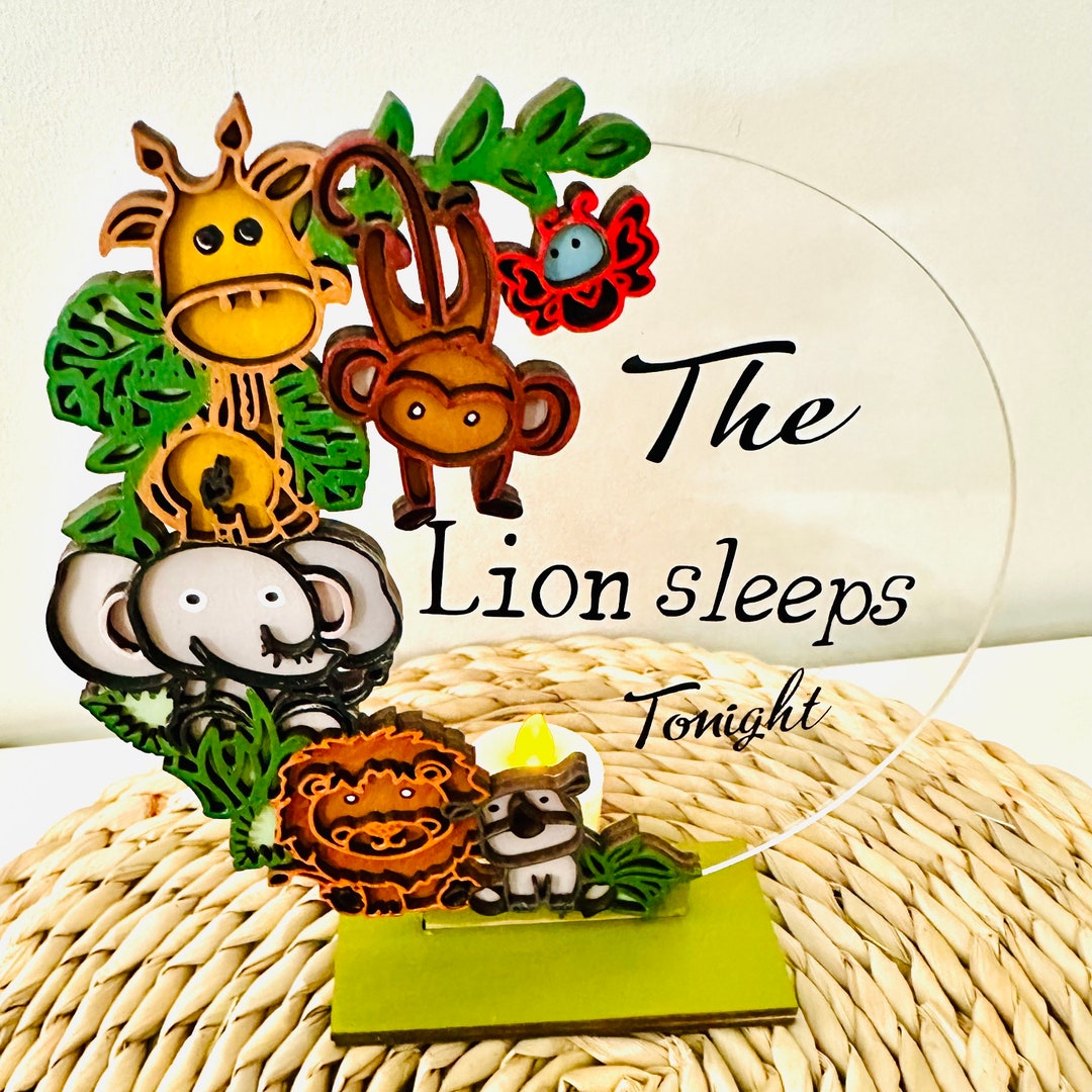 Child Jungle Name Sign, Safari Animals Sign, Lion Monkey and Giraffe ...