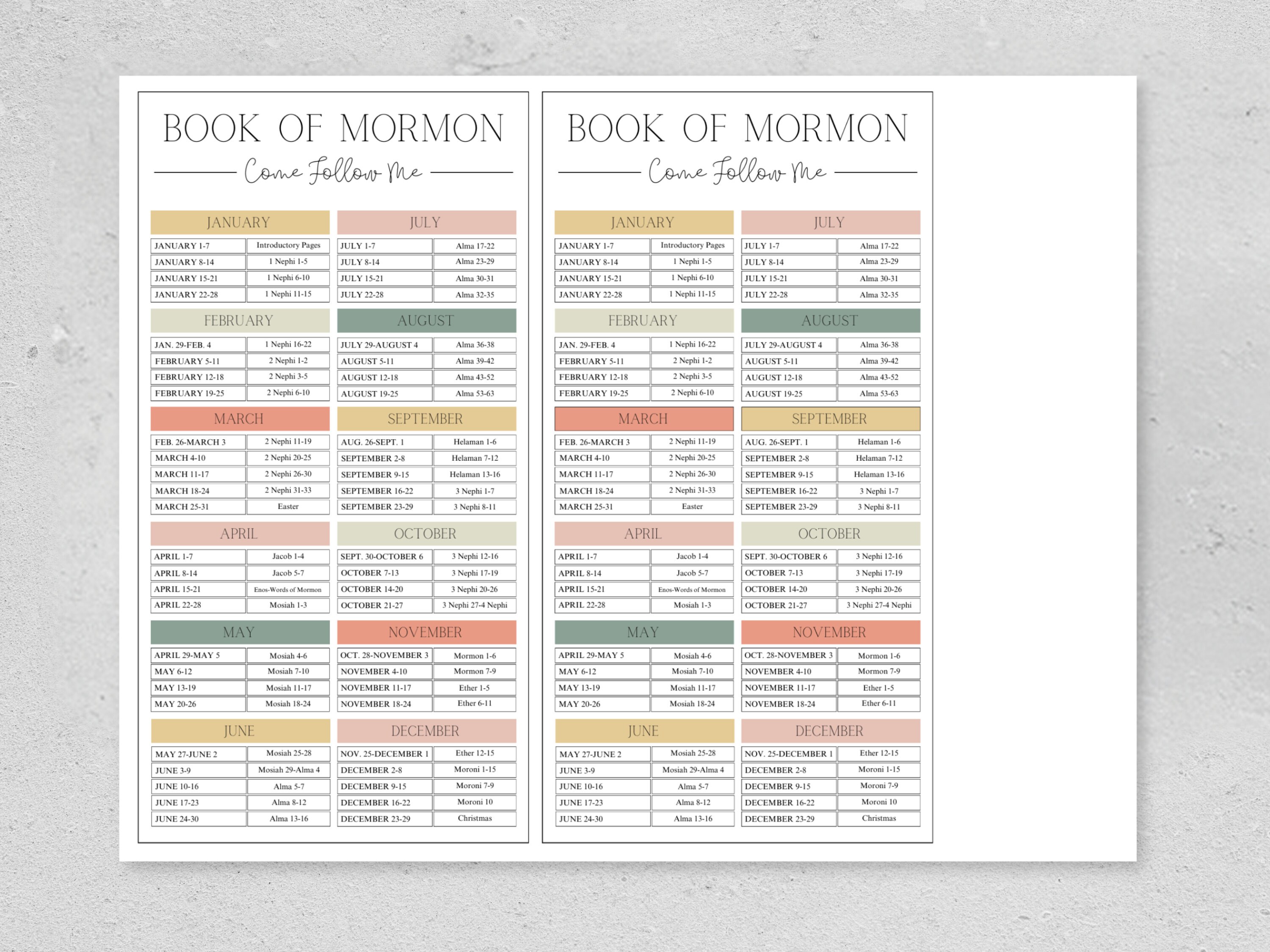 Come Follow Me Book of Mormon Reading Schedule and Chart Handout| Come ...