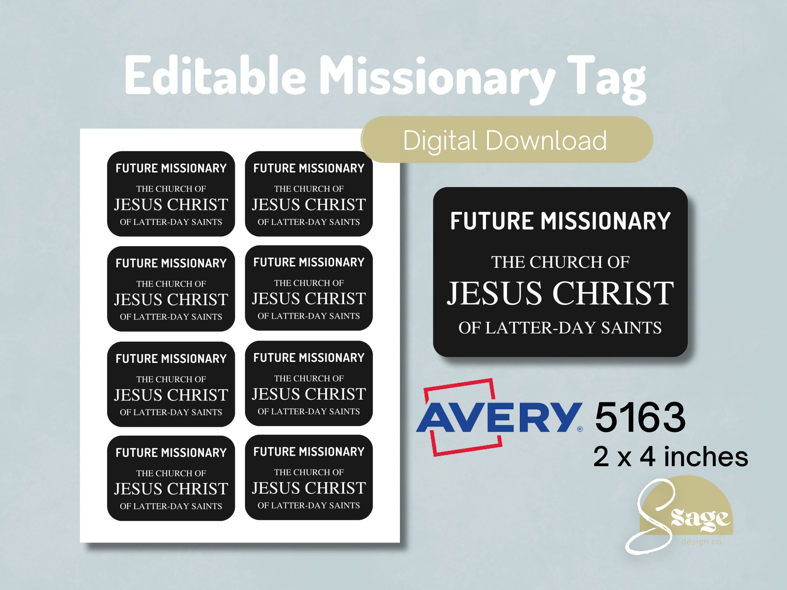 LDS Missionary Tag Editable Avery Sticker Missionary Name Tag Download ...