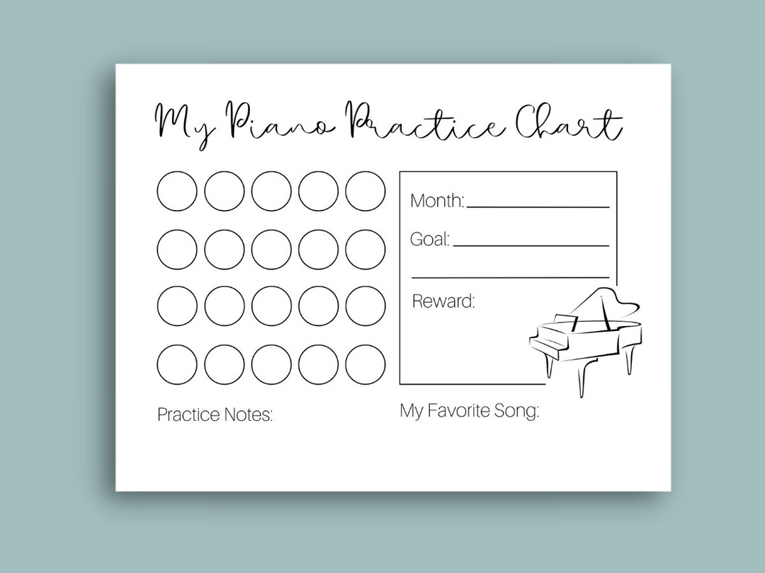 Piano Practice Chart Piano Practice for Kids Piano Teacher - Etsy