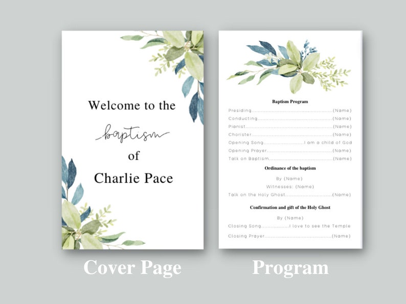 LDS Baptism Program Template Print From Home Baptism Program - Etsy