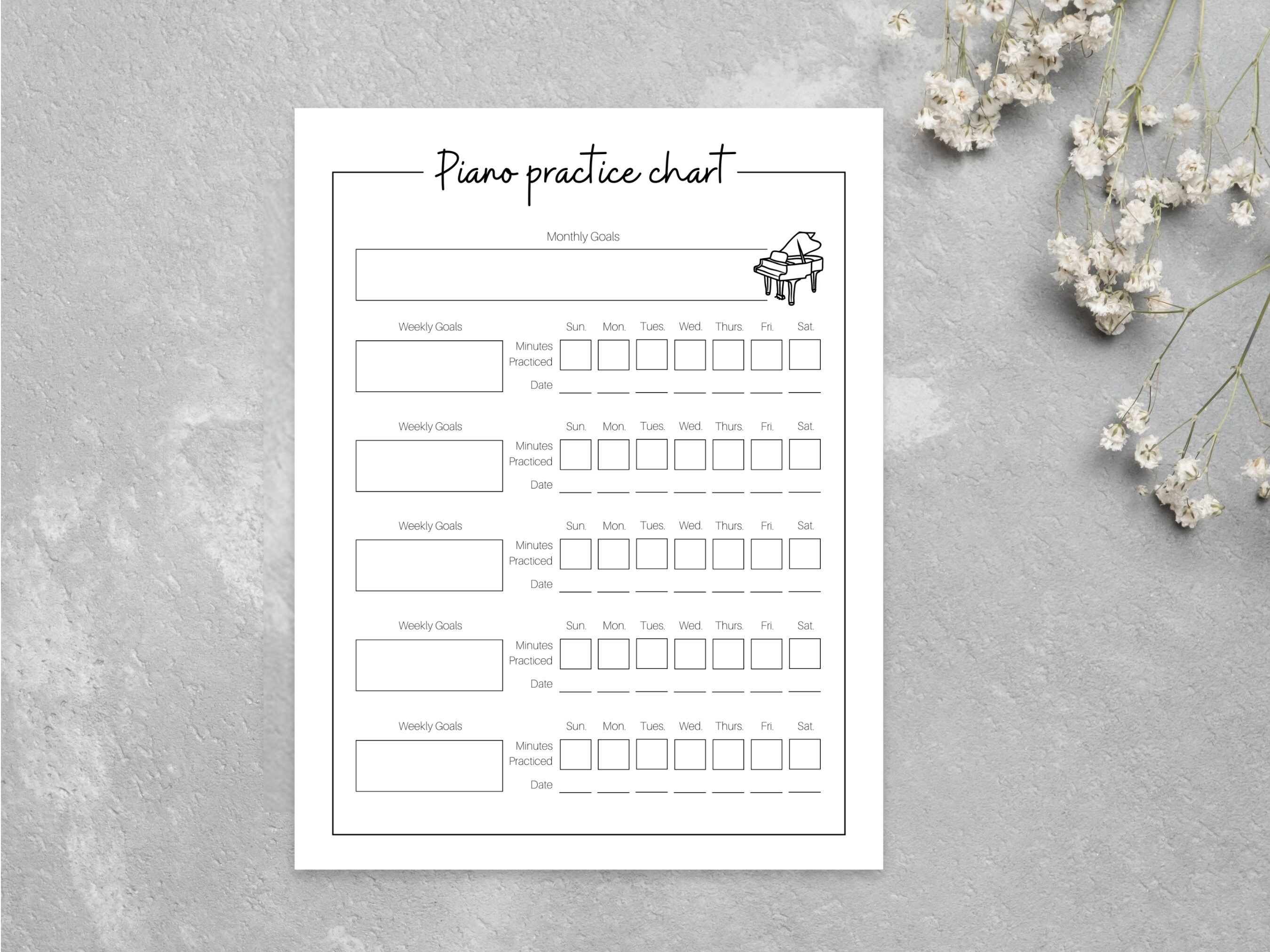 Piano Practice Chart Piano Practice for Kids Piano Teacher Piano ...