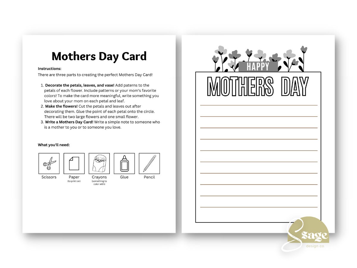 Mothers Day Activity for Kids B&W | Digital Download | PDF | Mothers ...