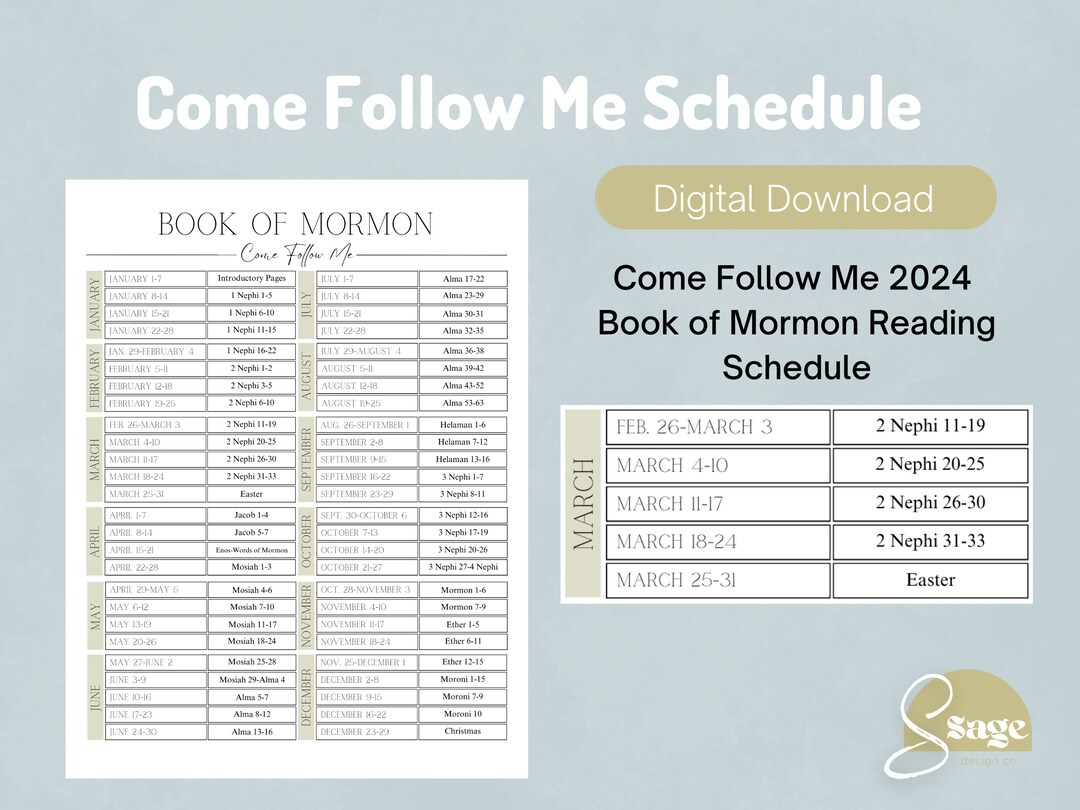 Come Follow Me Book of Mormon Reading Schedule Come Follow - Etsy