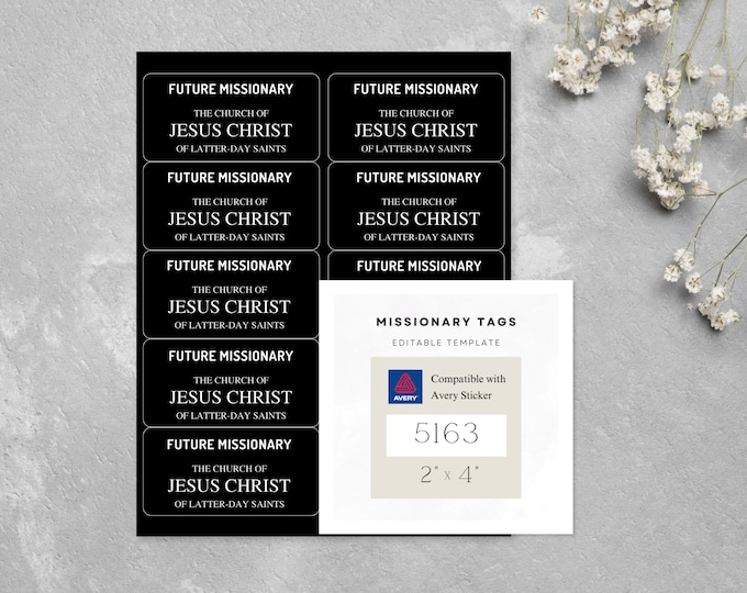 LDS Missionary Tag Editable | Avery Sticker 5163 | Missionary Name Tag ...