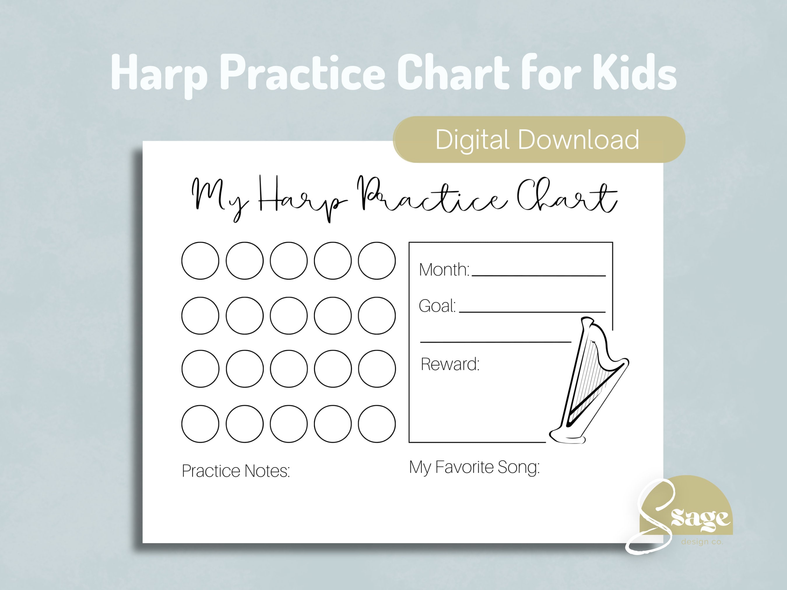 Harp Practice Chart Harp Practice for Kids Harp Teacher Harp Lessons ...