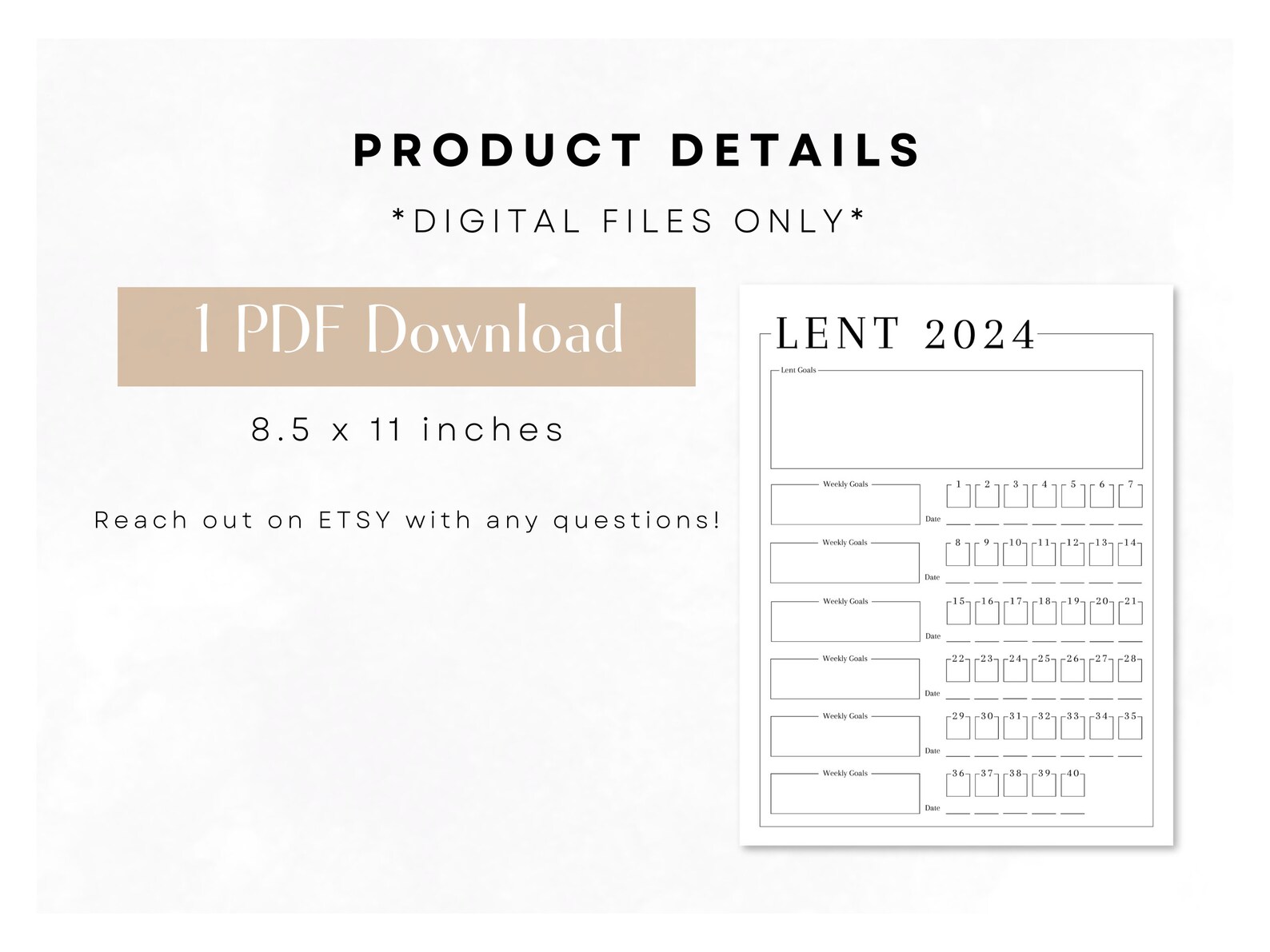 40 Days of Lent Goal Tracker 2024 | Daily Lent | Lenten Planner | 40 ...