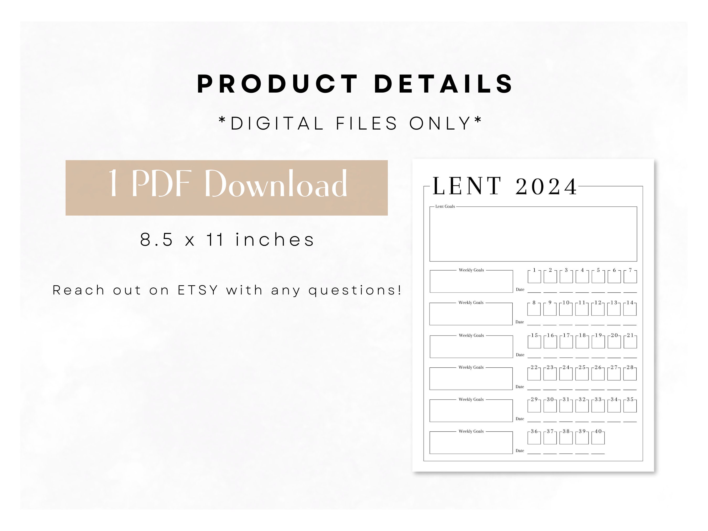 40 Days of Lent Goal Tracker 2024 | Daily Lent | Lenten Planner | 40 ...