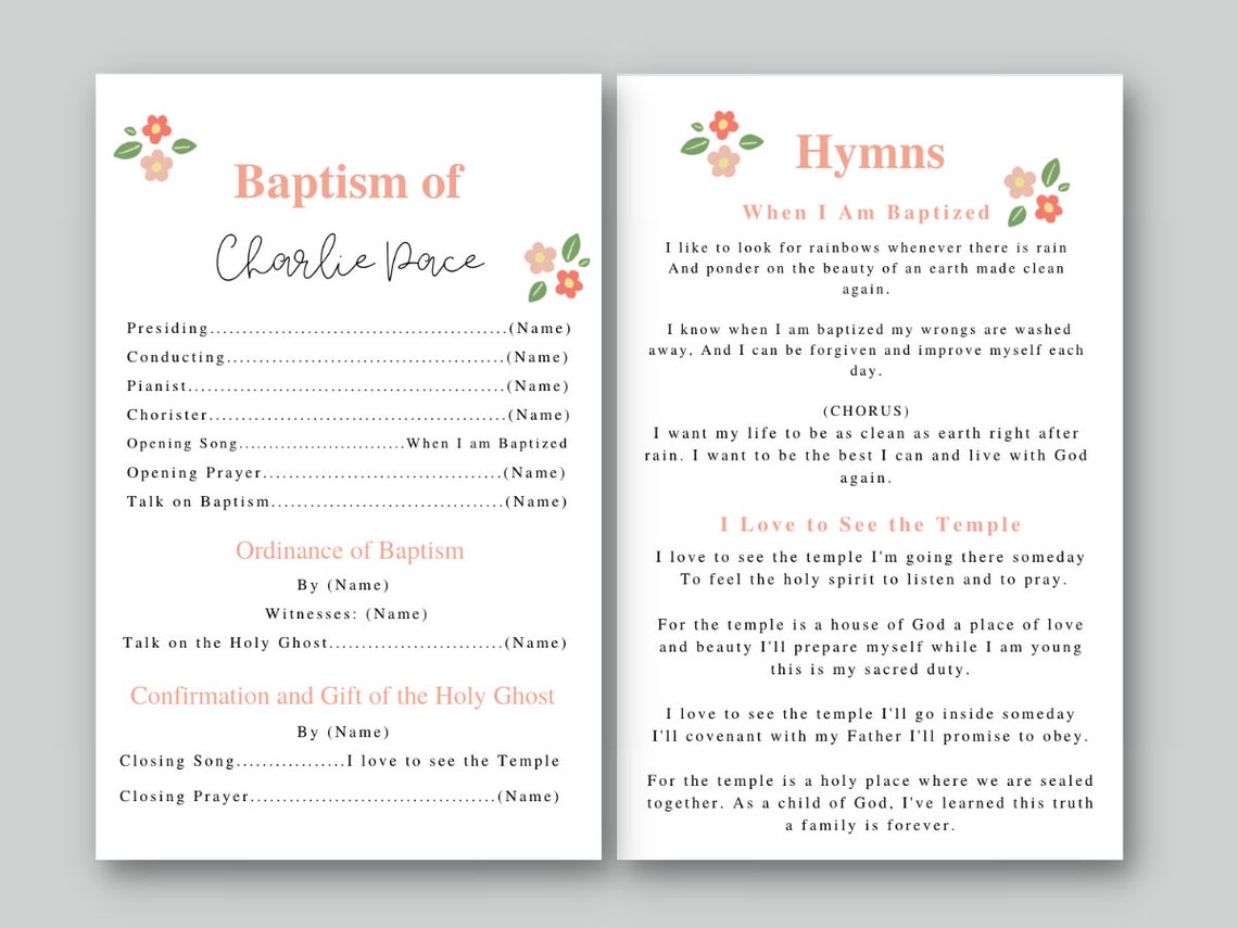 LDS Baptism Program Template | Easy Baptism Template | LDS Baptism ...