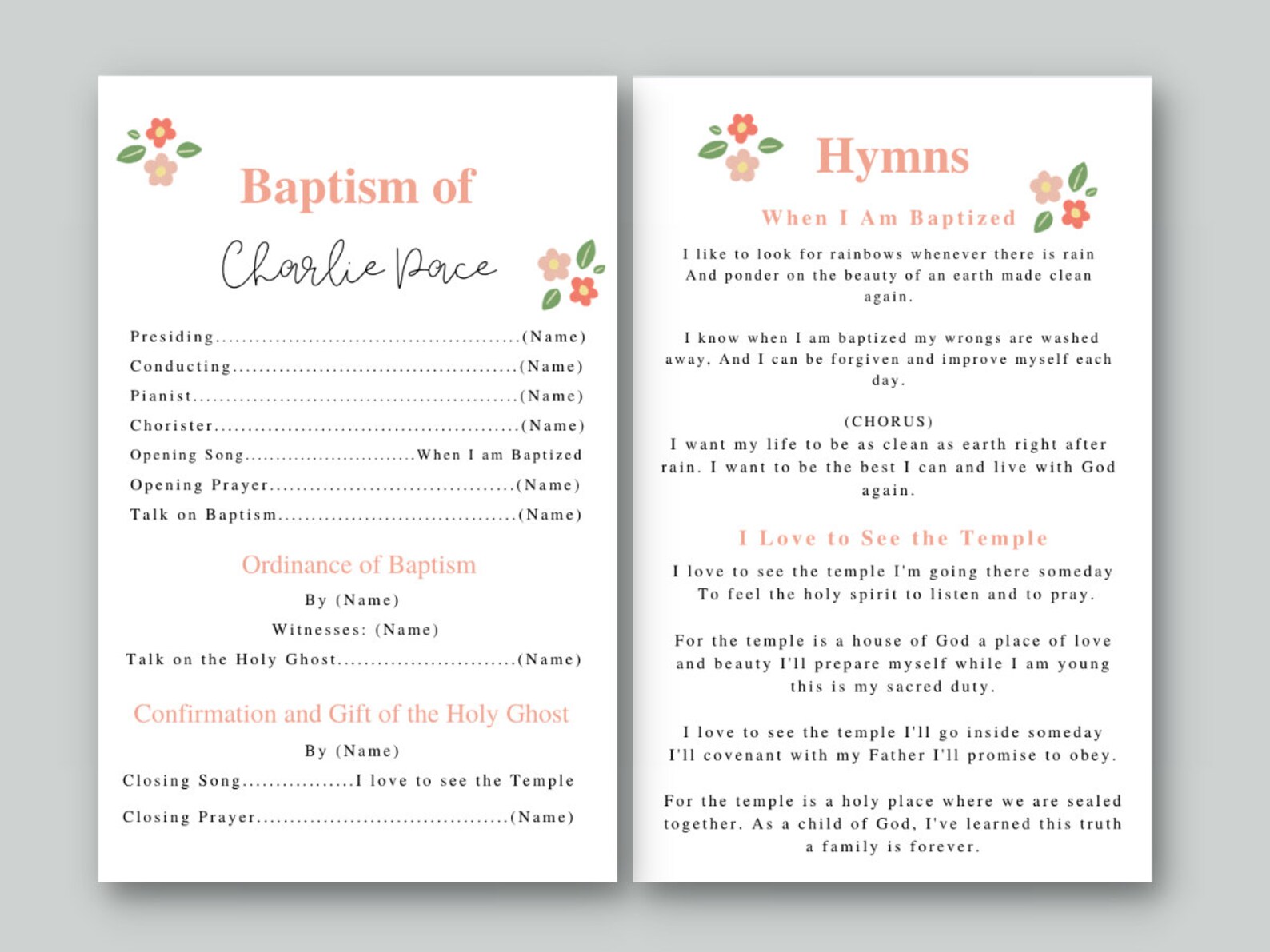 LDS Baptism Program Template | Easy Baptism Template | LDS Baptism ...