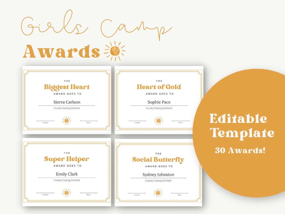 LDS Girls Camp Awards Digital Download Editable Template 30 Award Ideas ...