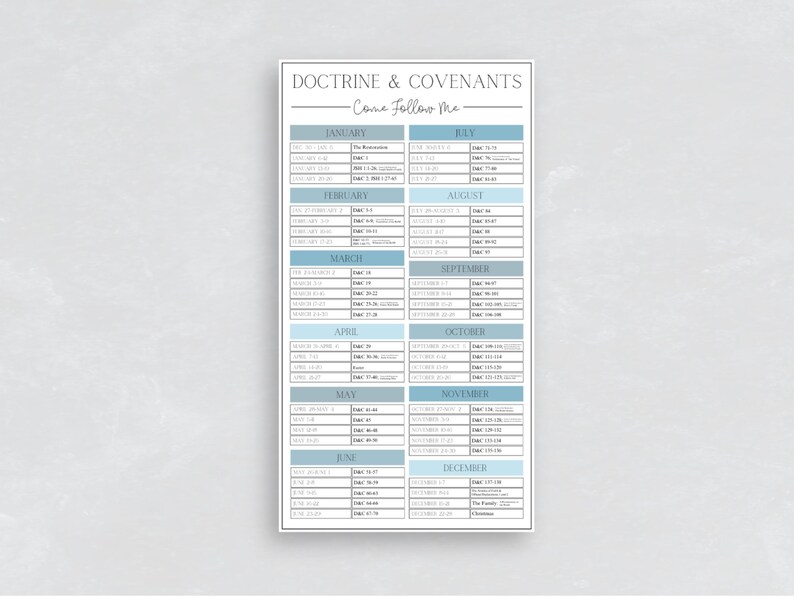 Handout Come Follow Me D&C Reading Schedule | Come Follow Me 2025 ...