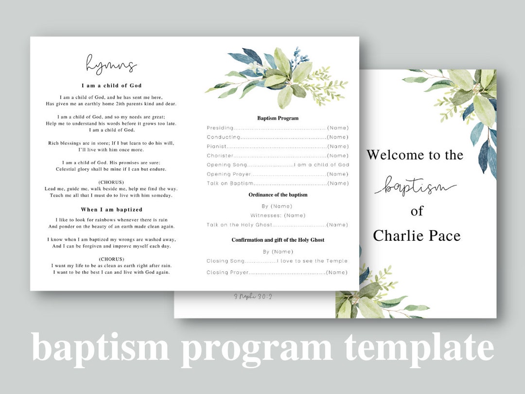 LDS Baptism Program Template Print From Home Baptism Program - Etsy