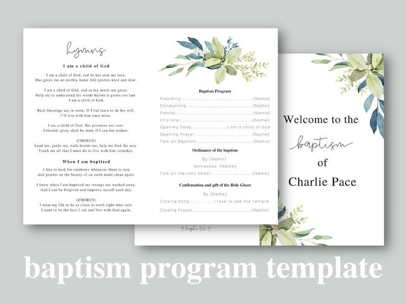 LDS Baptism Program Template Print From Home Baptism Program - Etsy