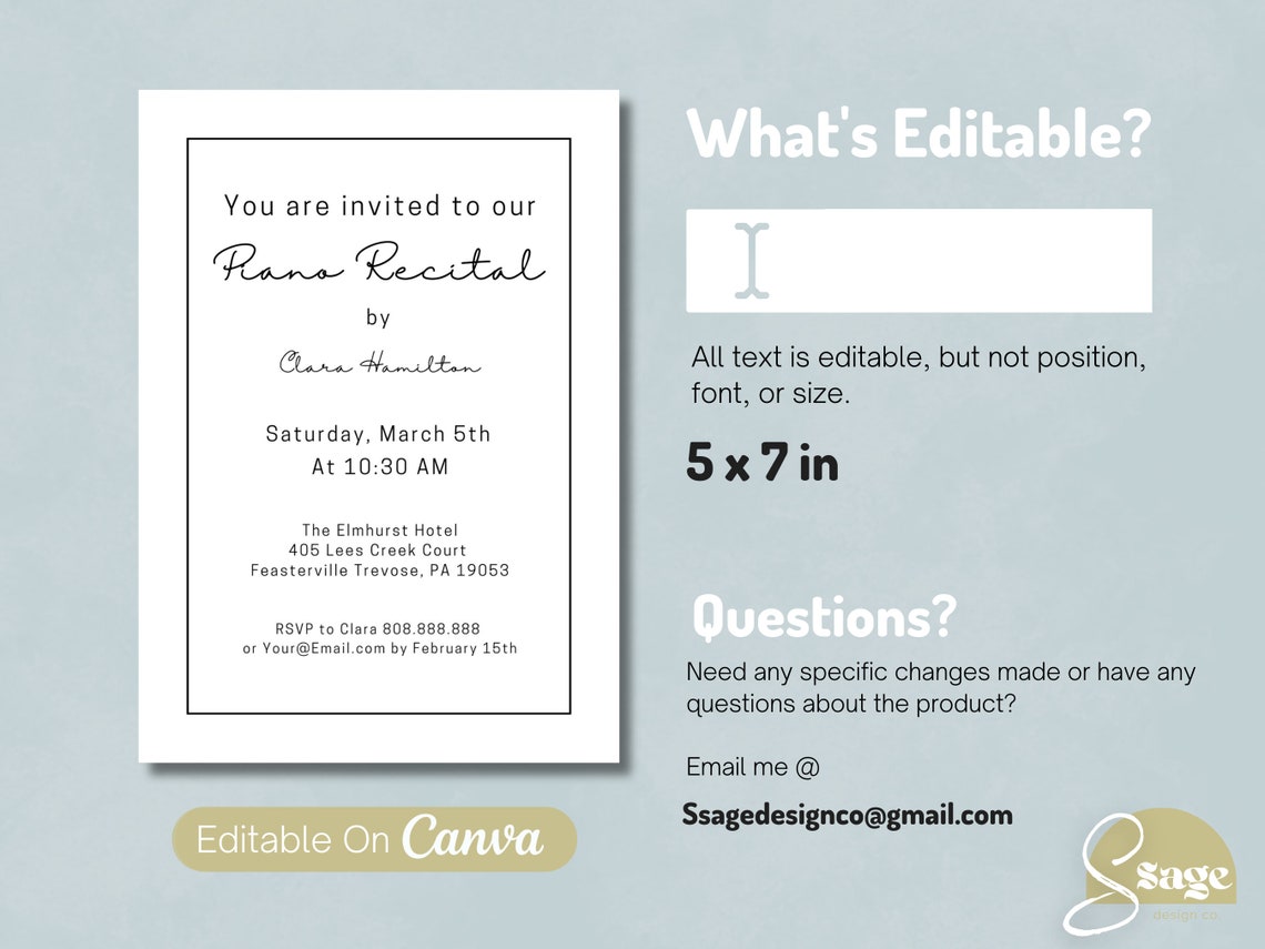 Piano Recital Editable Template Download Music Recital Invitation ...