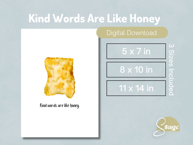 Honey Words: Inspirational Print | Kind Words Are Like Honey | Digital ...