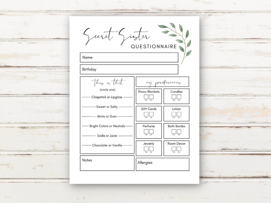 Secret Sister Girls Camp Questionnaire YW Girls Camp YW - Etsy