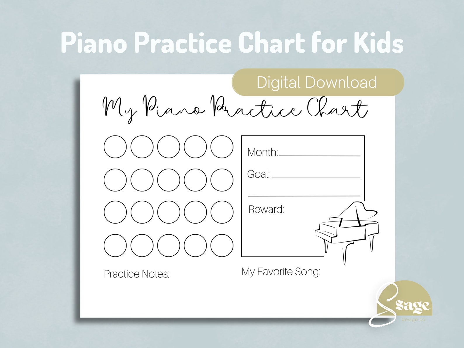 Piano Practice Chart Piano Practice for Kids Piano Teacher Piano ...