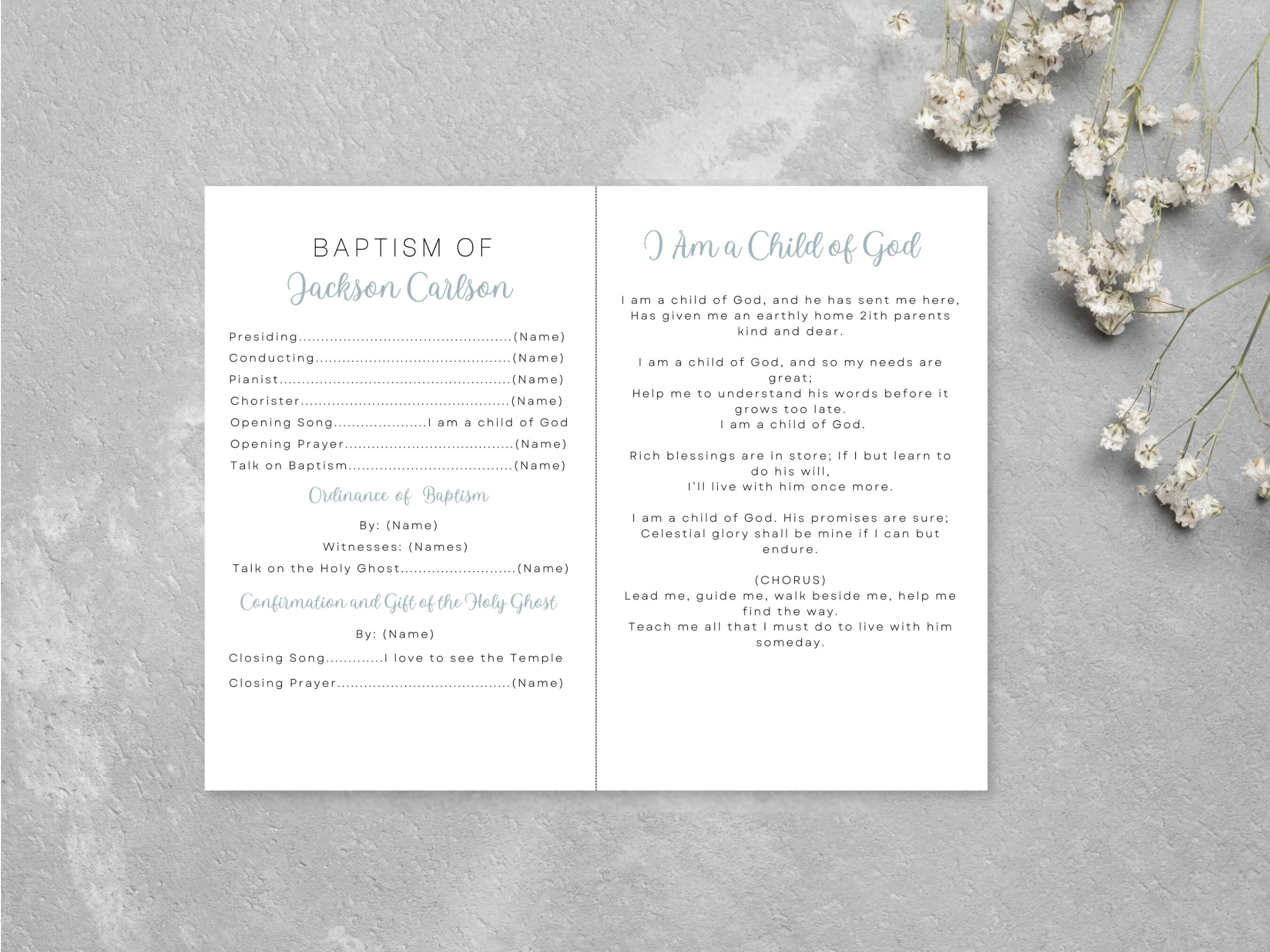 LDS Baptism Program Template | Print From Home Baptism Program | LDS ...