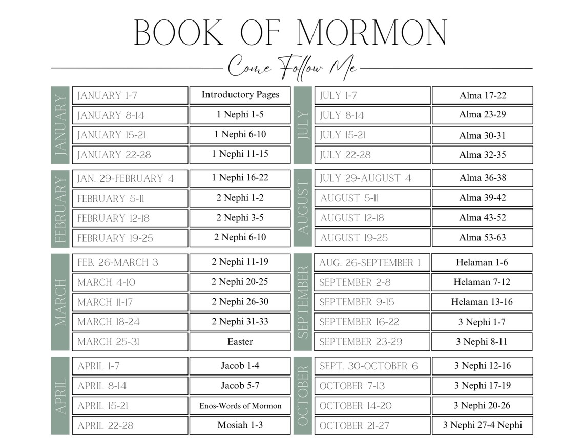 Come Follow Me Book of Mormon Reading Schedule Packet Come Follow Me ...