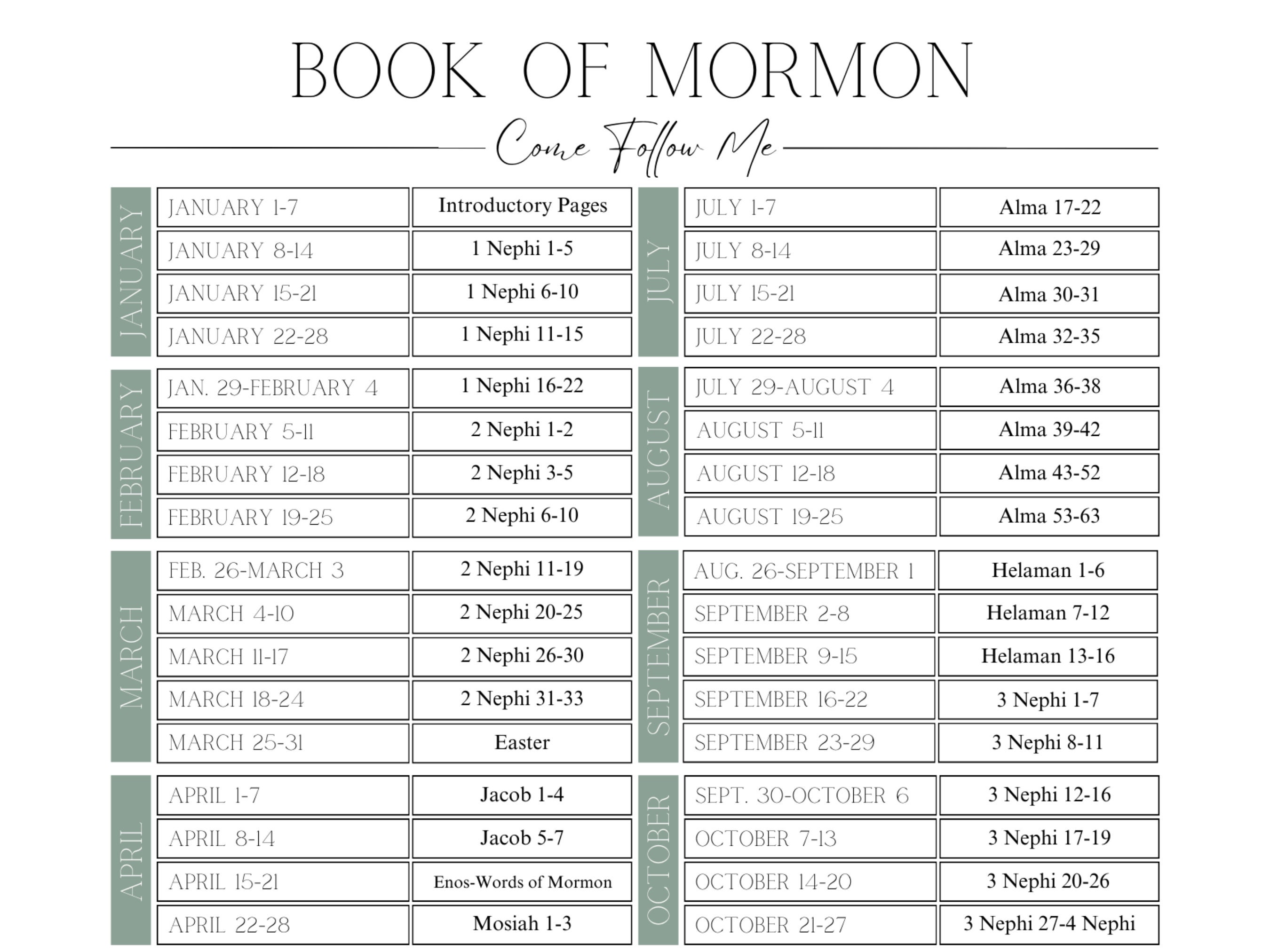 Come Follow Me Book of Mormon Reading Schedule Packet Come Follow Me ...