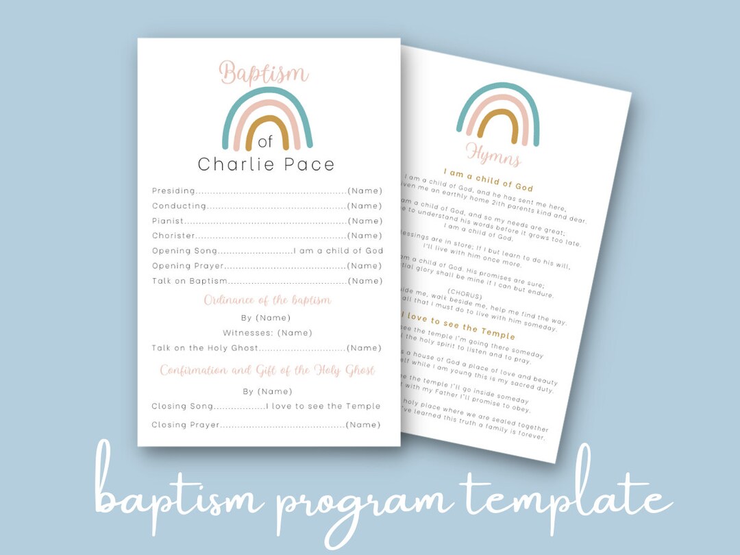 LDS Baptism Program Template Easy Baptism Template LDS - Etsy