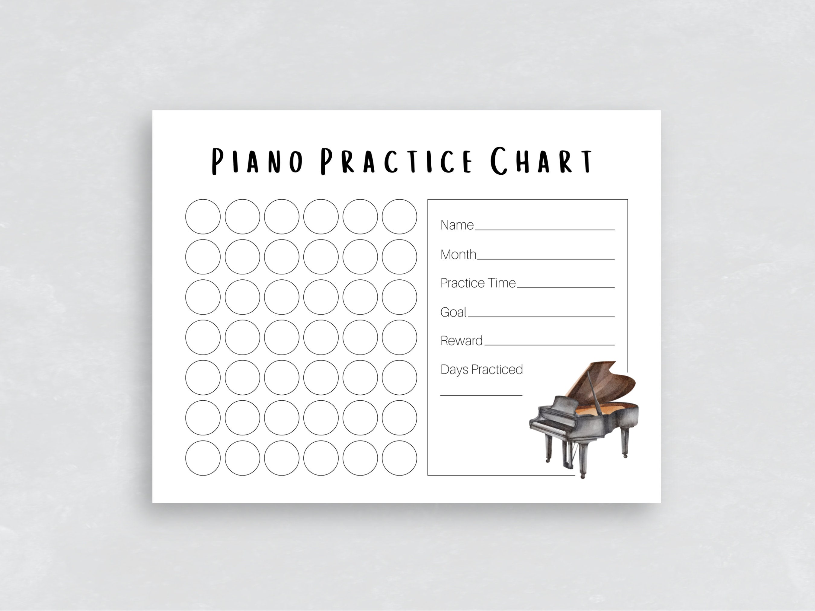 Piano Practice Chart | Piano Practice for Kids | Piano Teacher | Piano ...