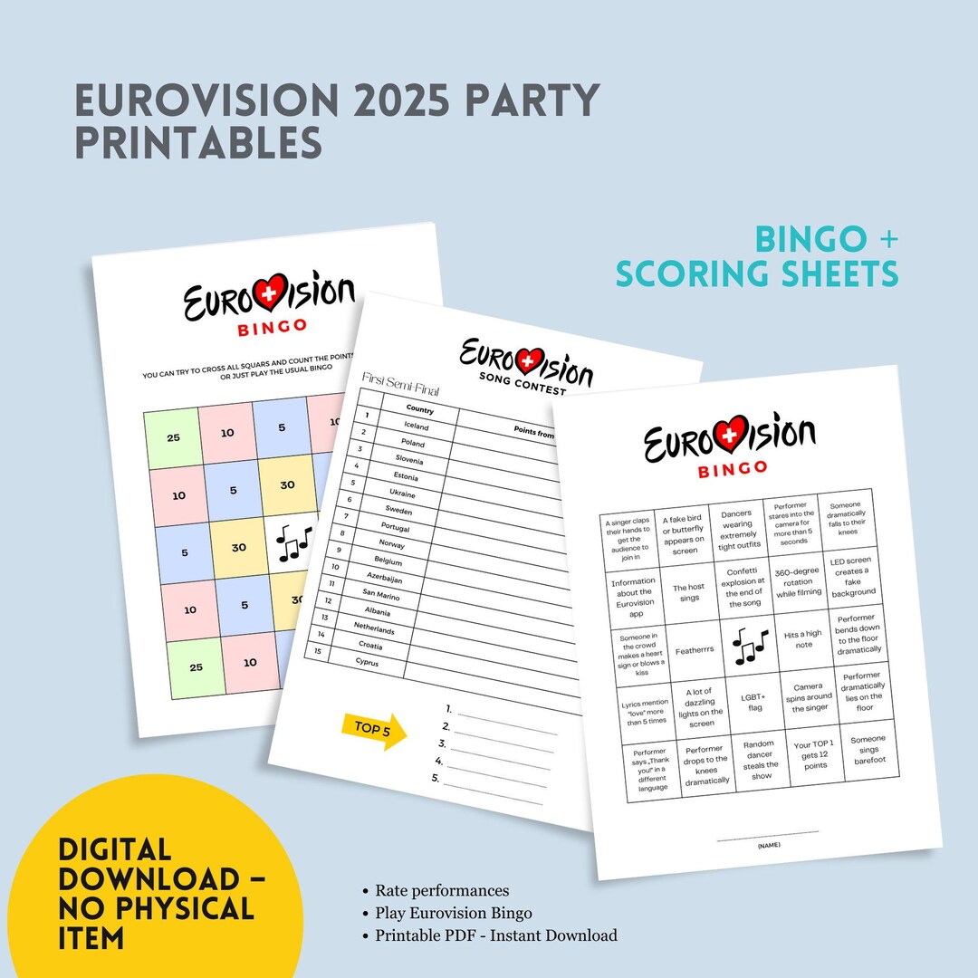 EuroVision 2025 Printables | Bingo, Rangliste & Voting Sheets ...