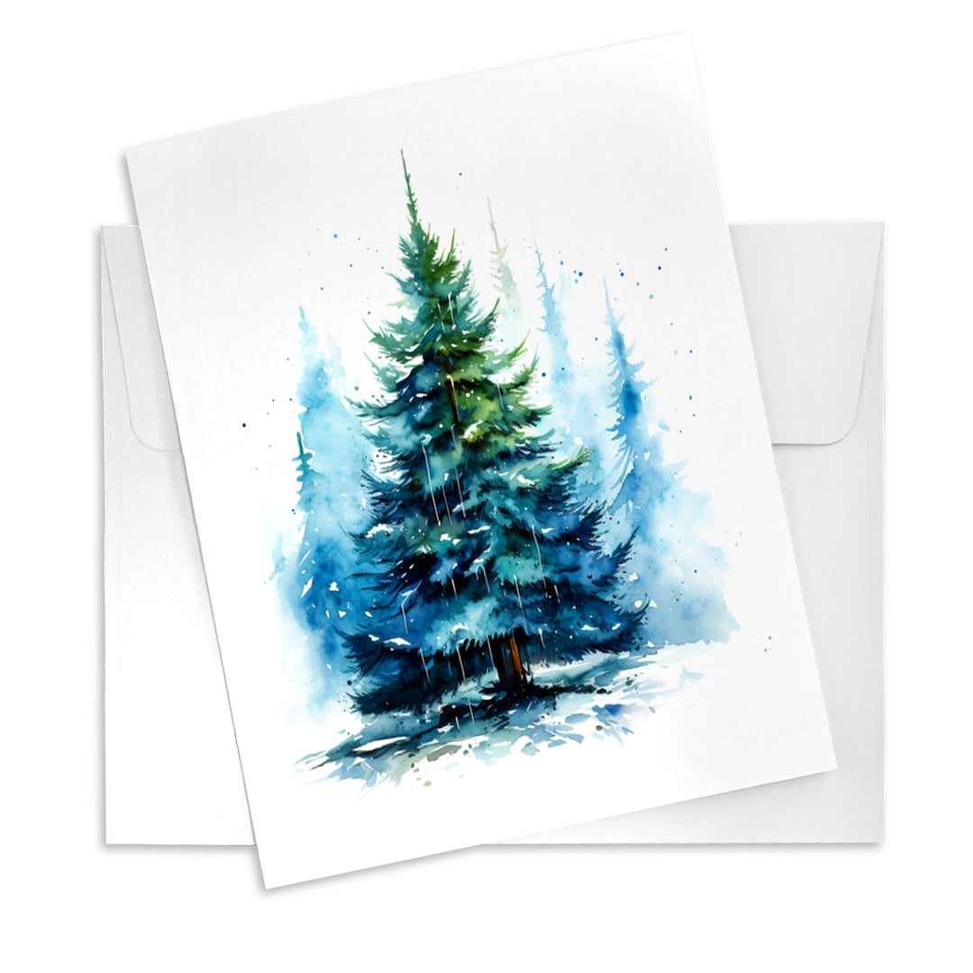 New Unique Christmas Cards. Watercolor Christmas Tree Design. 4 X 6 ...