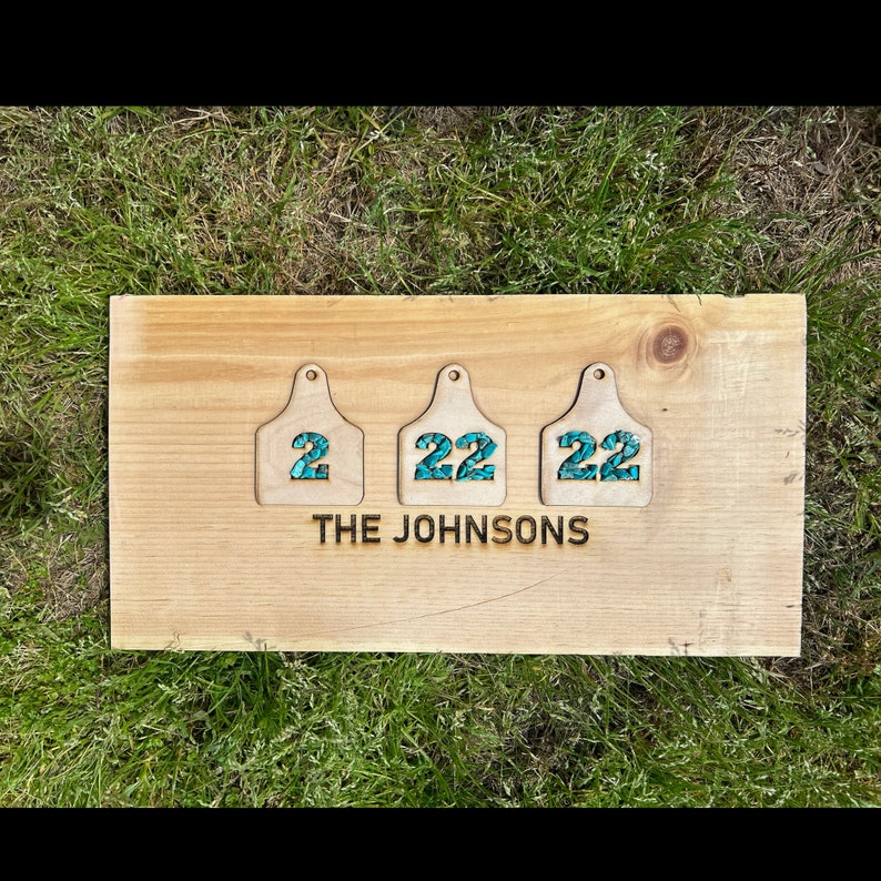 Custom Cow Tag Wedding Sign: Turquoise Inlay, Established Date, Guest ...