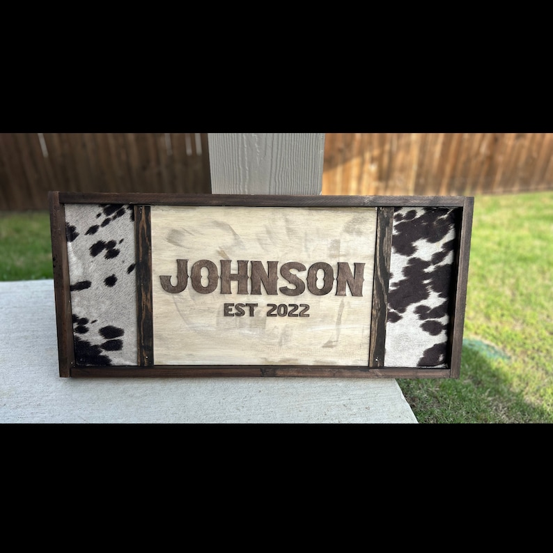 Cow Hide Wall Sign Last Name Wood Sign Cowhide Custom Sign - Etsy