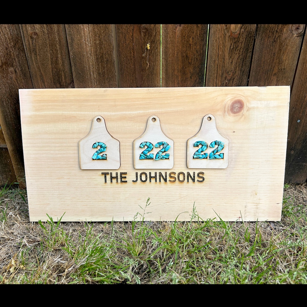 Custom Cow Tag Wedding Sign: Turquoise Inlay, Established Date, Guest ...