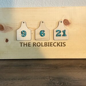 Custom Cow Tag Wedding Sign: Turquoise Inlay, Established Date, Guest ...