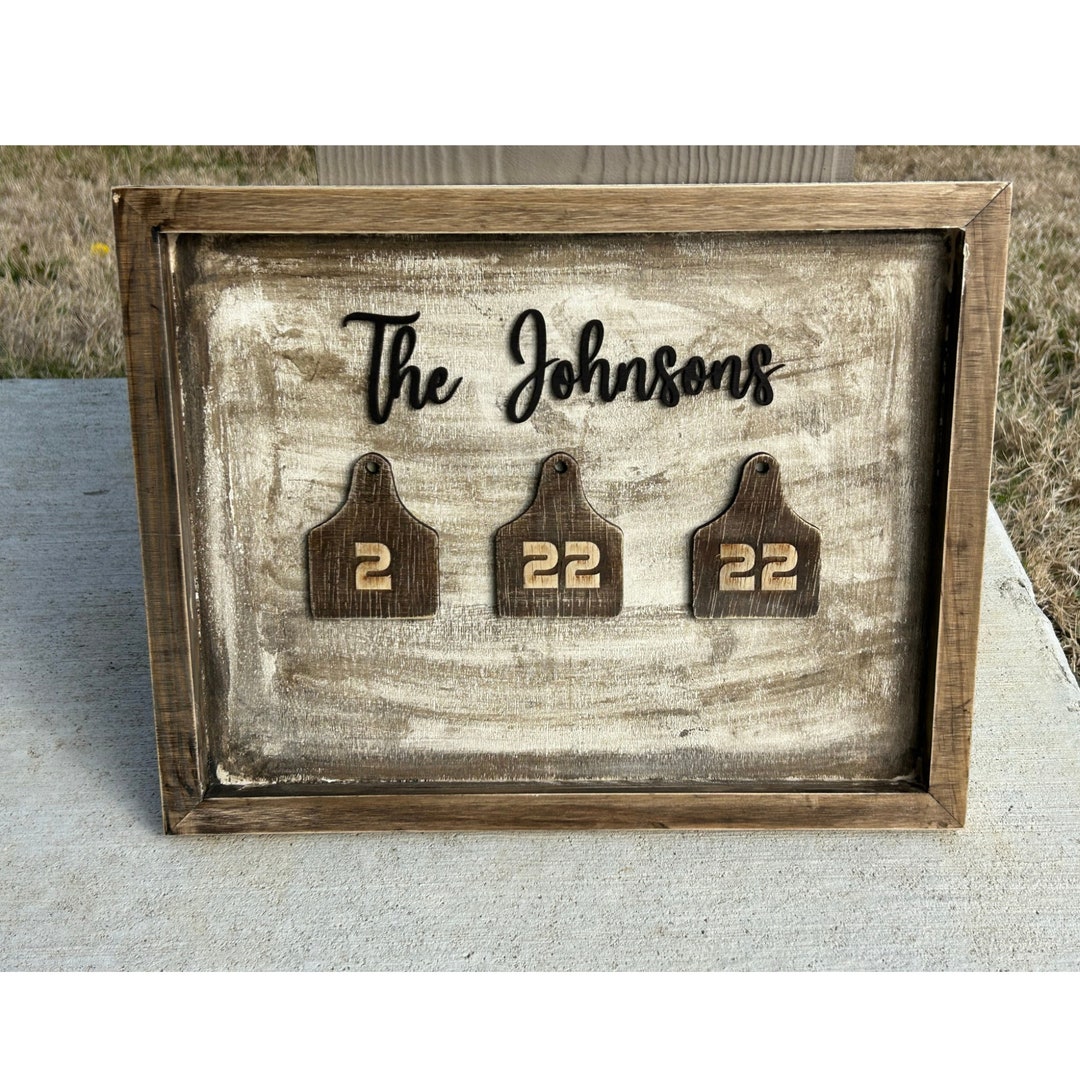 Cow Tag Date ,last Name Wood Sign, , Engagement Party Gift for Couple ...