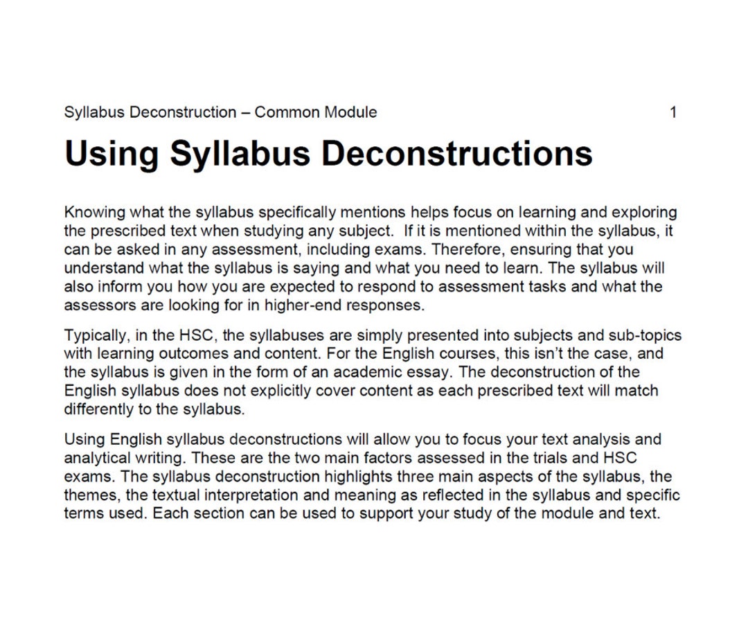 HSC English Common Module Syllabus Deconstruction - Etsy