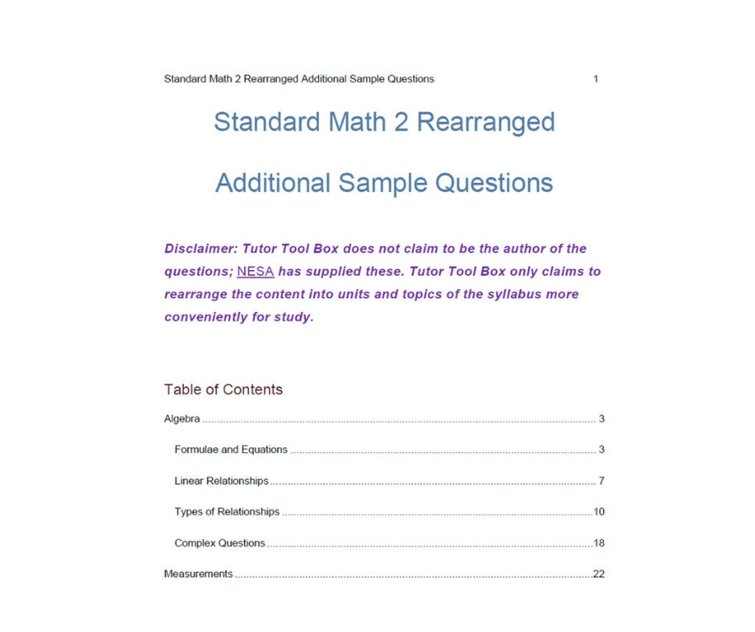 HSC Standard Math 2 Unit Practice Questions by Subject and Topic - Etsy