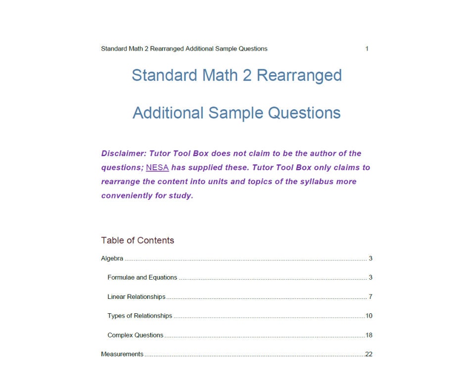 HSC Standard Math 2 Unit Practice Questions by Subject and Topic - Etsy