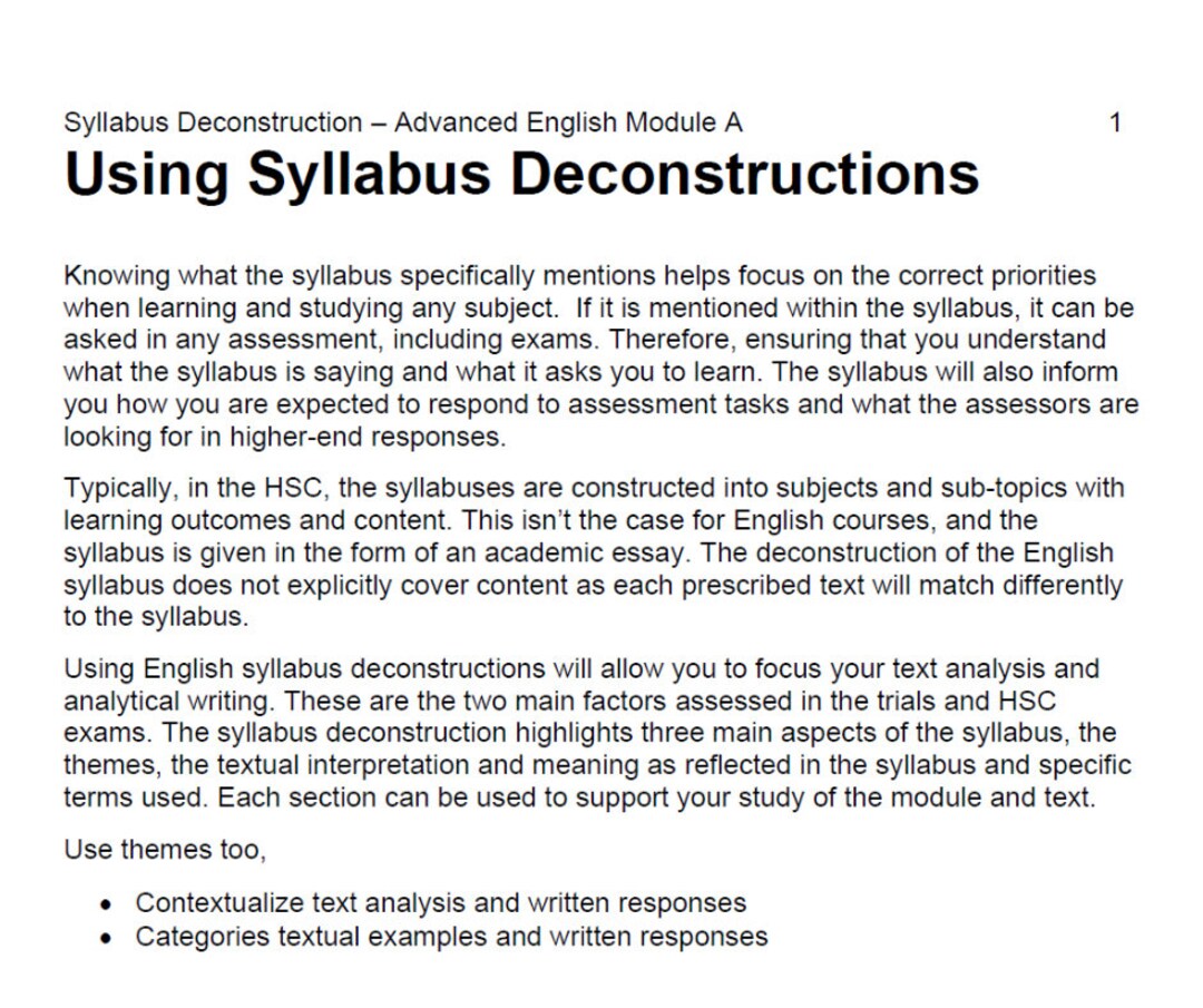 HSC Advanced English Module A: Textual Conversations Syllabus ...