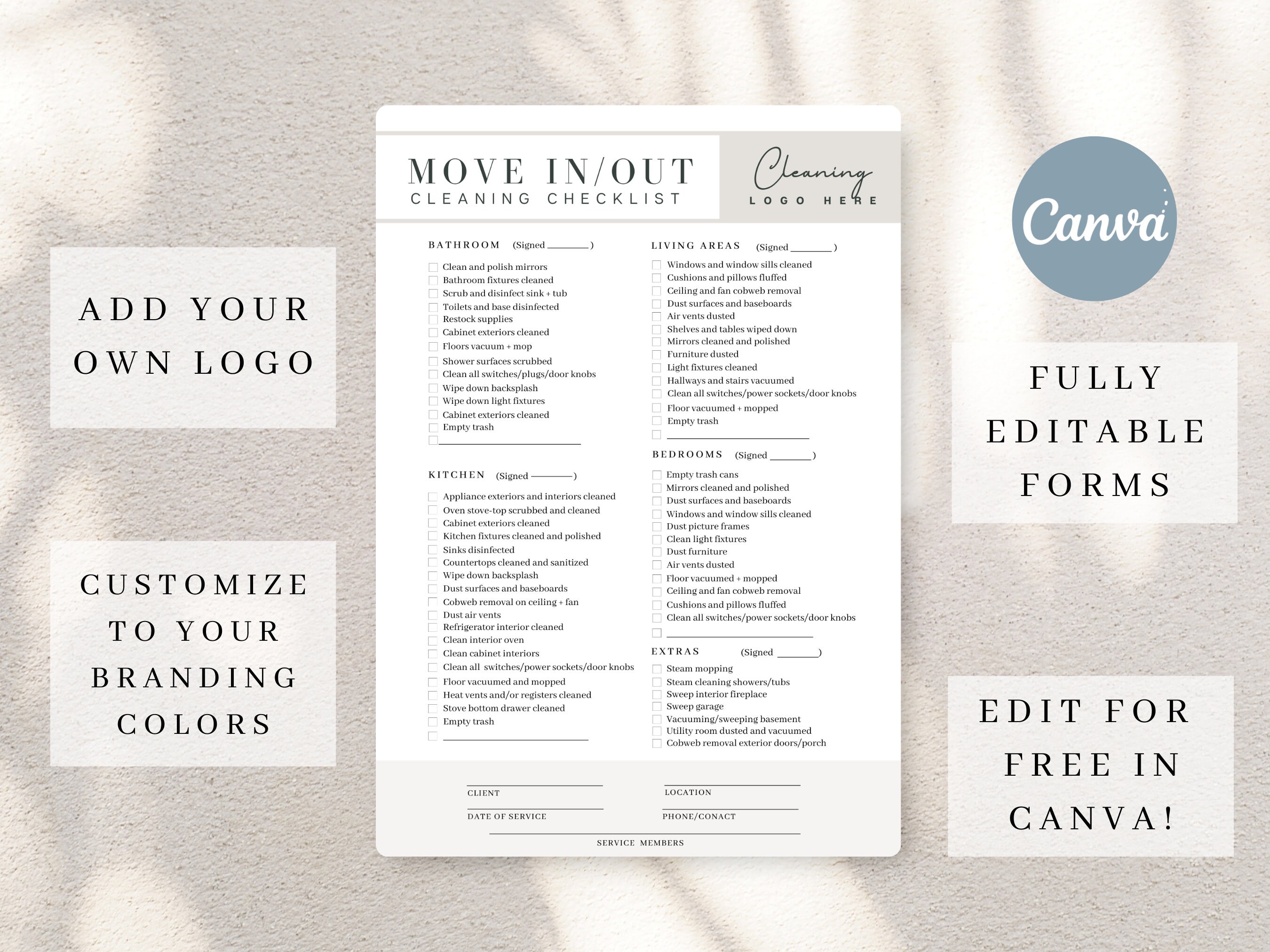 Professional Move In/out Cleaning Checklist, Editable House Moving ...