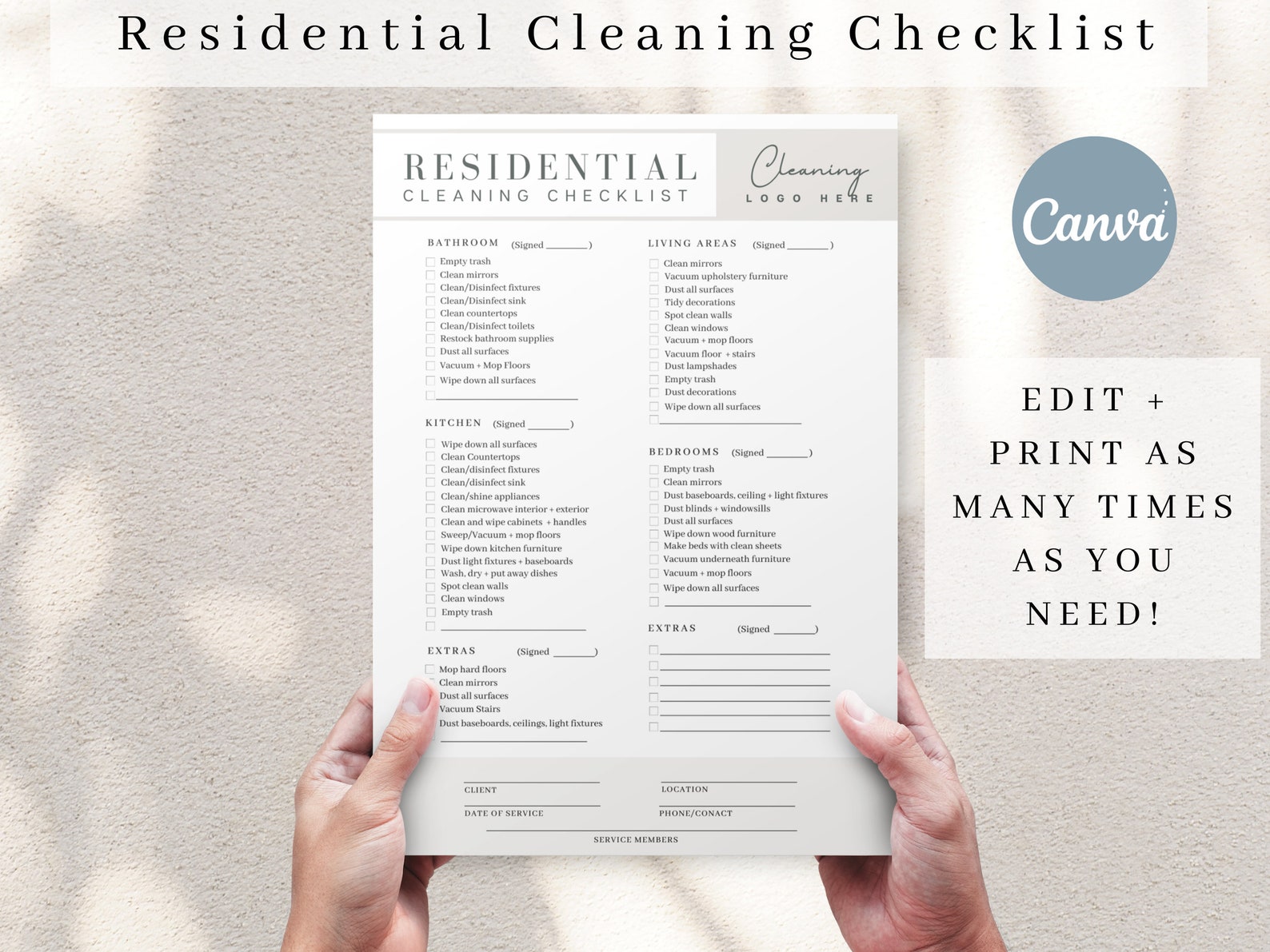 Professional Residential Cleaning Checklist, Editable House Cleaning ...