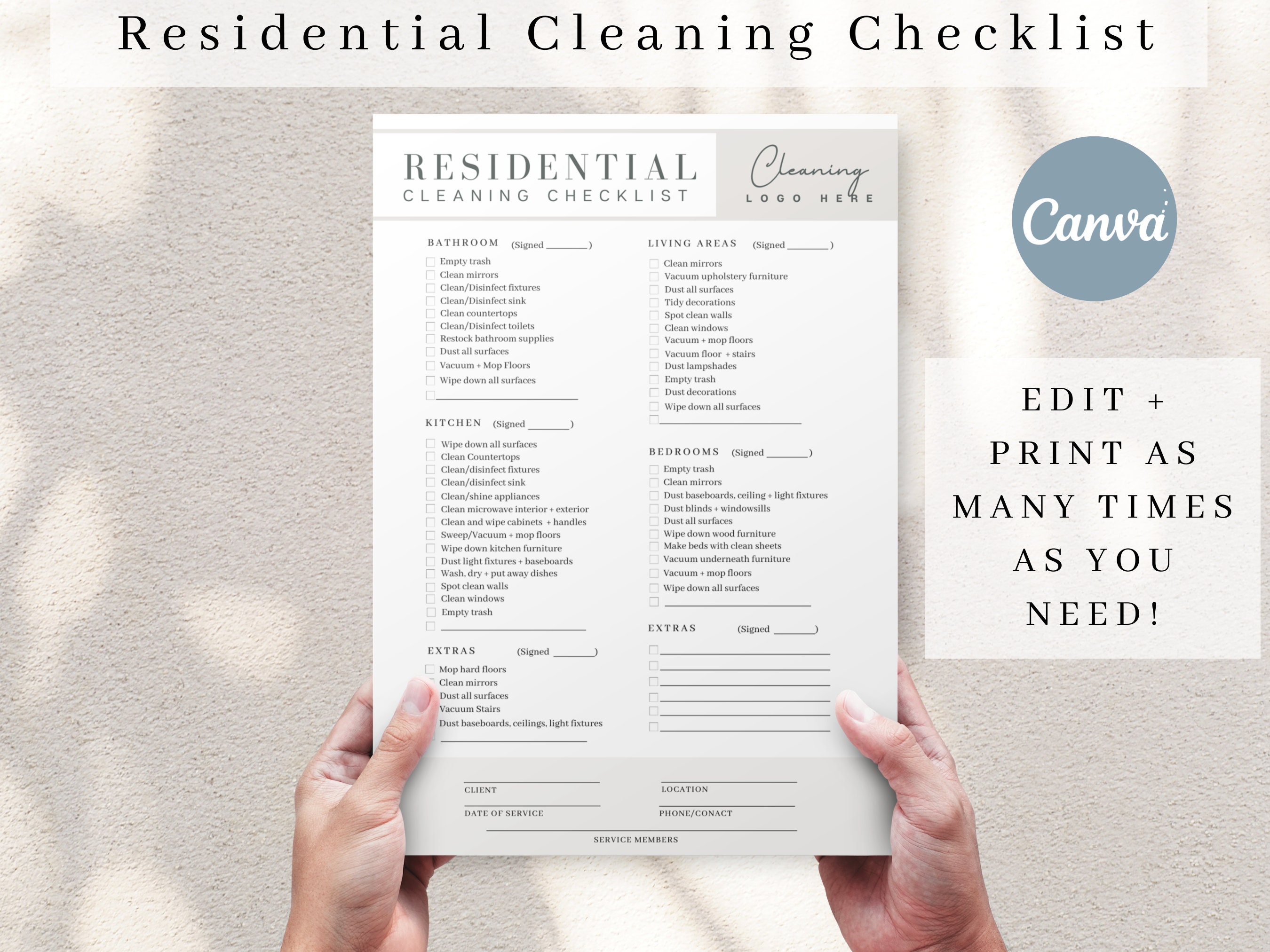 Professional Residential Cleaning Checklist, Editable House Cleaning ...