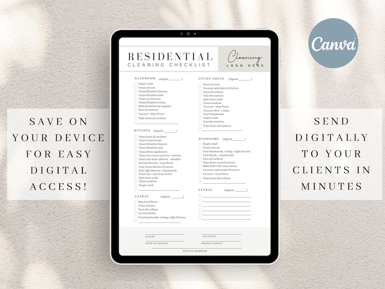 Professional Residential Cleaning Checklist, Editable House Cleaning ...