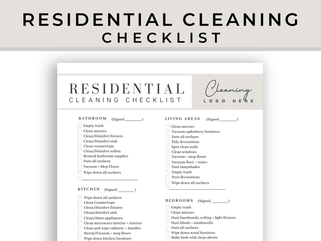 Professional Residential Cleaning Checklist, Editable House Cleaning ...