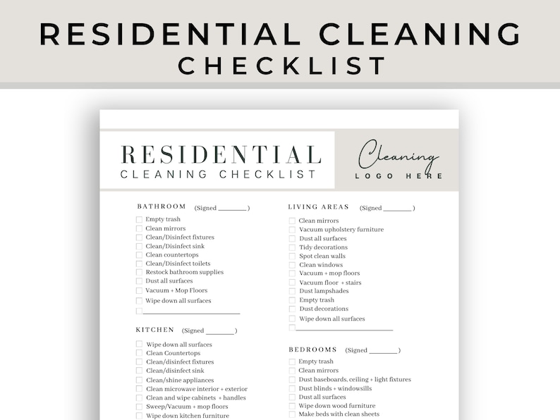 Professional Residential Cleaning Checklist, Editable House Cleaning List Template, Cleaner ...