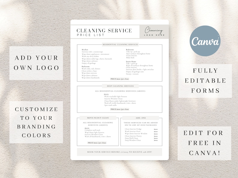 Professional Cleaning Service Pricing List,editable Pricing List,house Cleaning Template ...