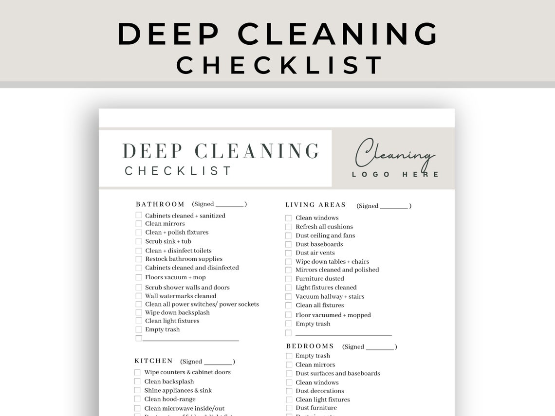 Professional Residential Deep Cleaning Checklist, Editable House Deep ...