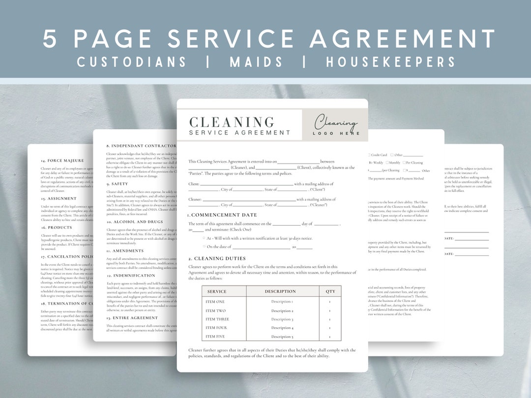 Editable Cleaning Services Agreement, Cleaning Contract, Cleaning ...