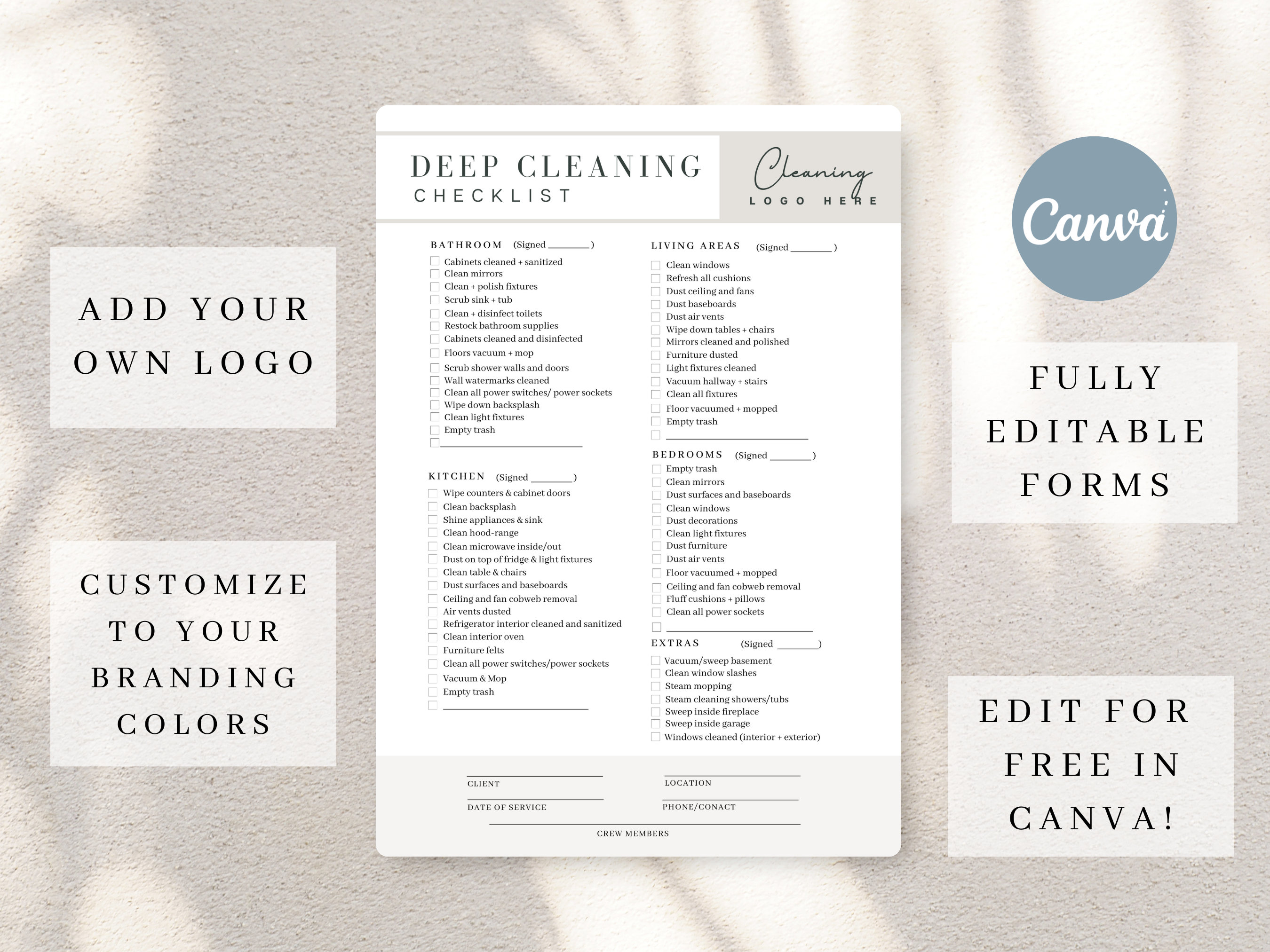 Professional Residential Deep Cleaning Checklist, Editable House Deep ...