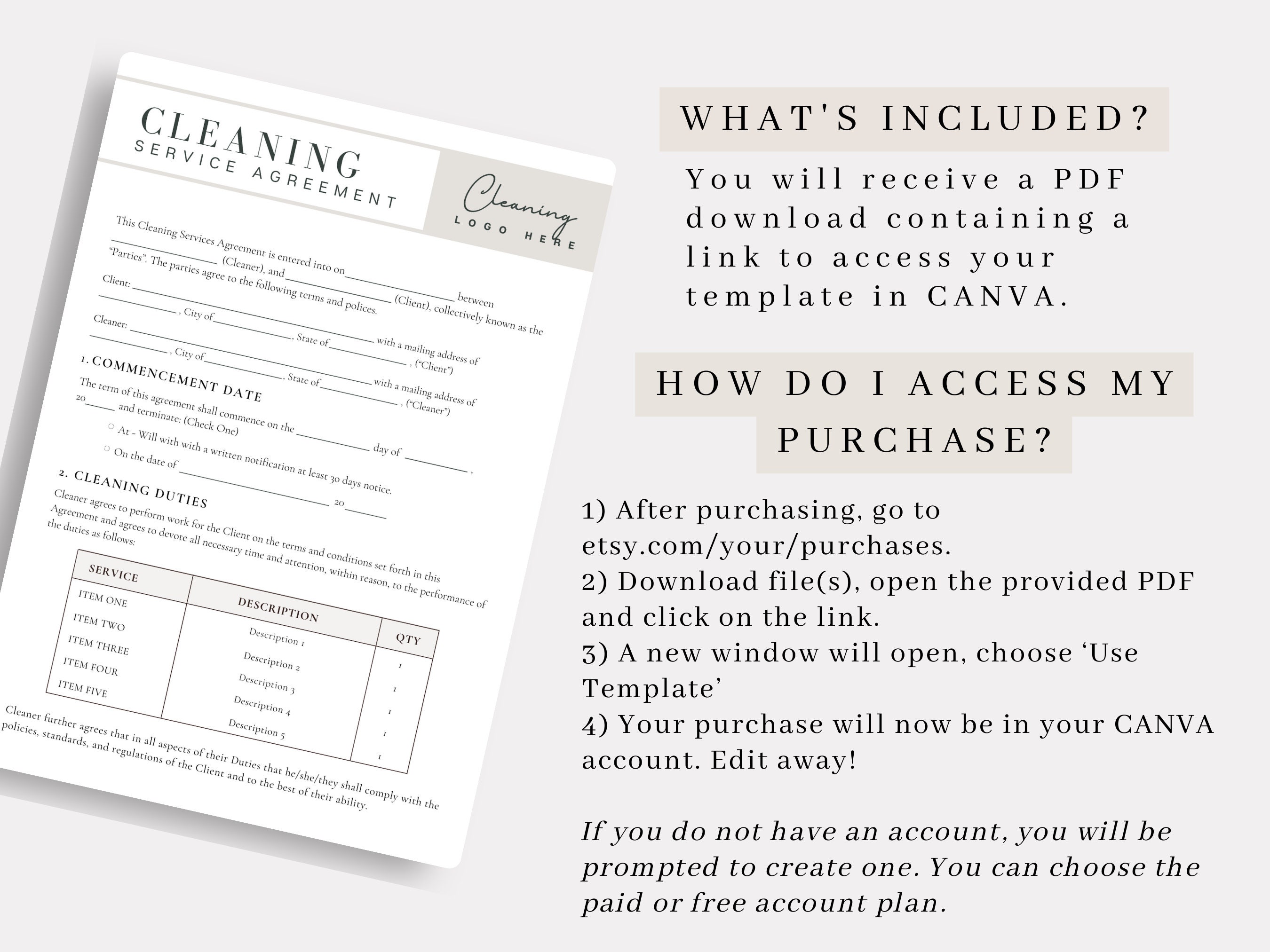 Editable Cleaning Services Agreement, Cleaning Contract, Cleaning ...