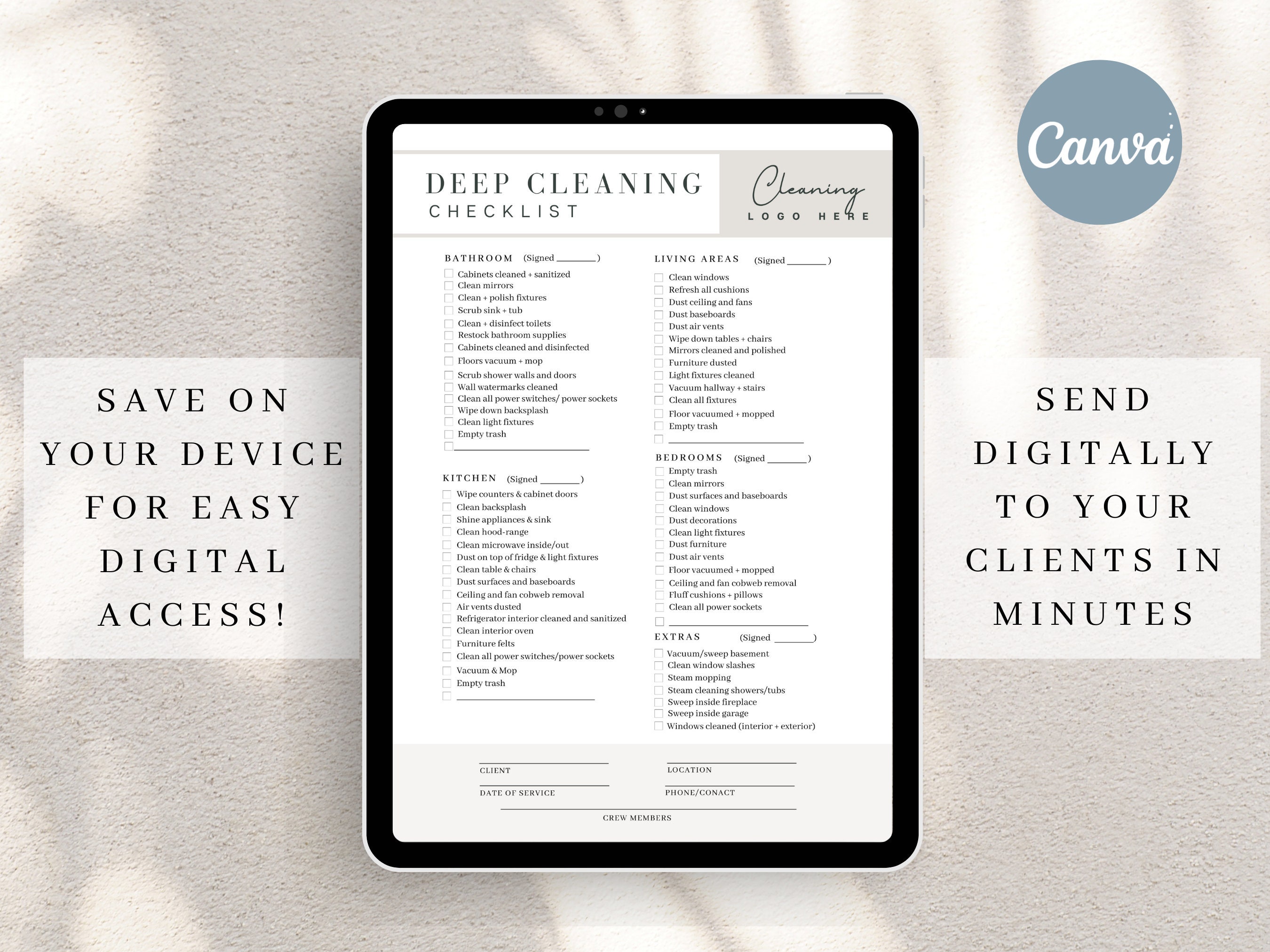 Professional Residential Deep Cleaning Checklist, Editable House Deep Cleaning Template, Deep ...